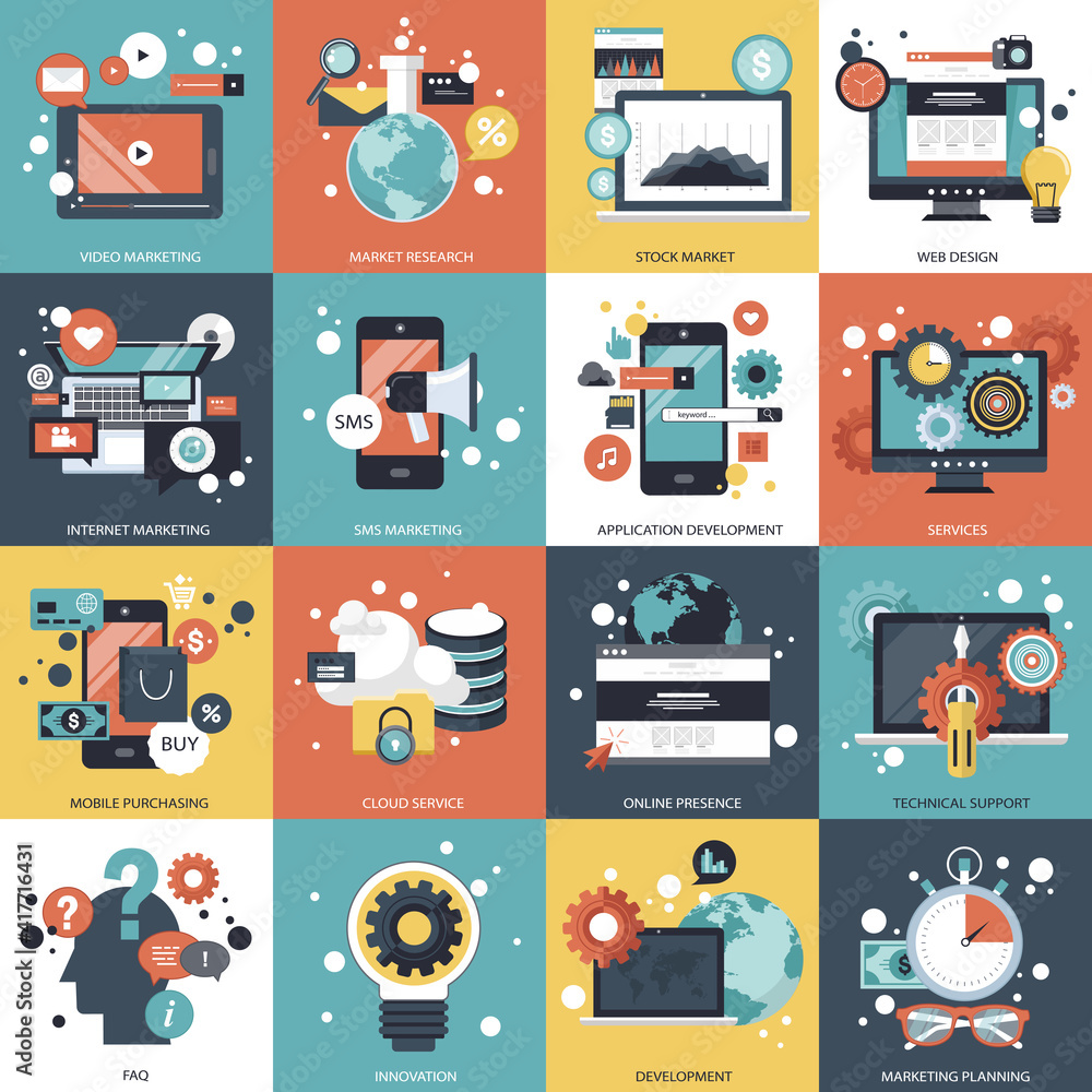 Business, technology and management icon set for websites and mobile ...