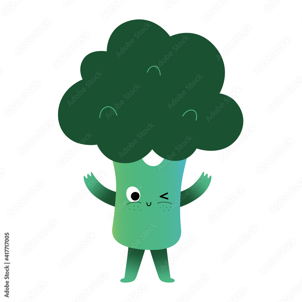 Cute broccoli character, green healthy eating for kids, kawaii cartoon ...