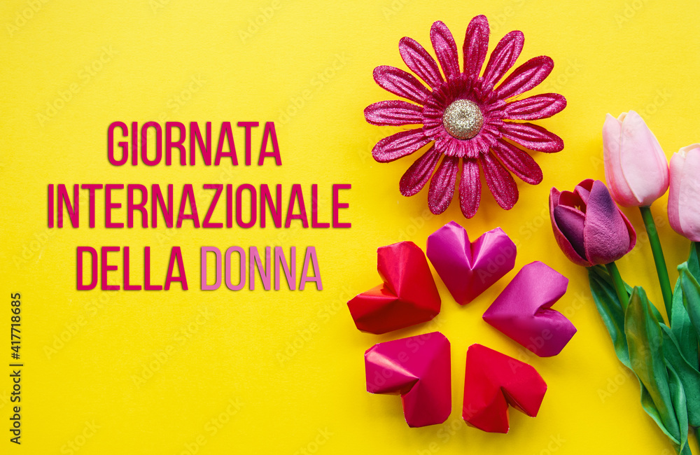 International Women's Day in Italian on traditional yellow mimosas ...