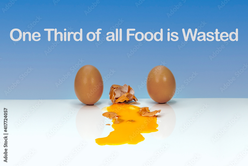 One third of all food is wasted text, 3 eggs, help stop food waste one ...