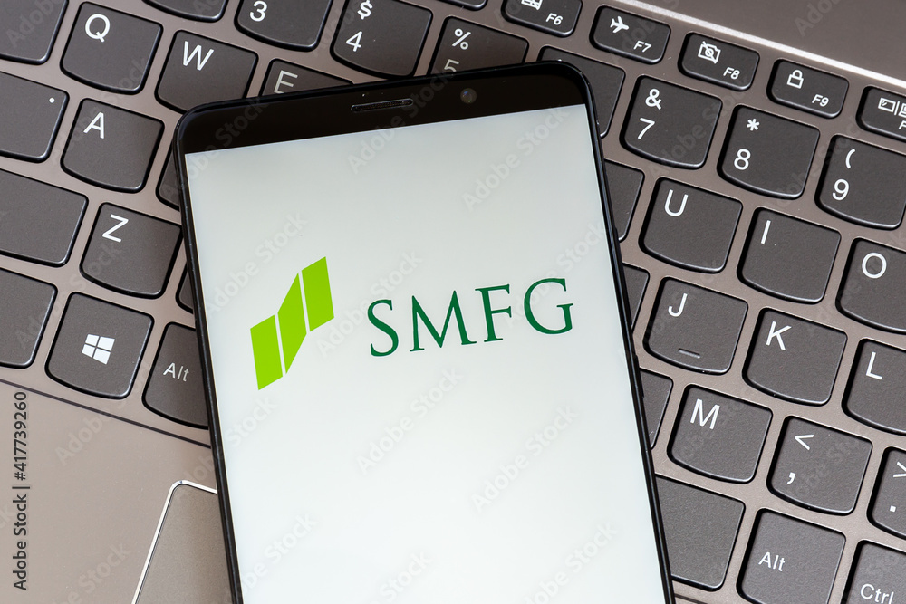Toronto, On, Canada - February 27, 2021: SMFG logo on smartphone screen ...