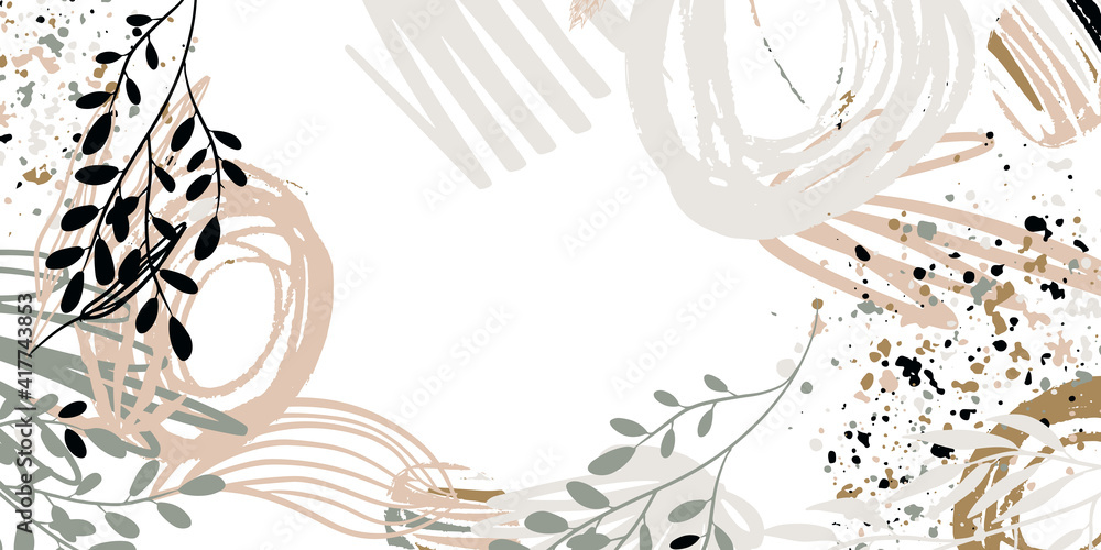 Trendy bohemian abstract square art templates with floral and geometric ...