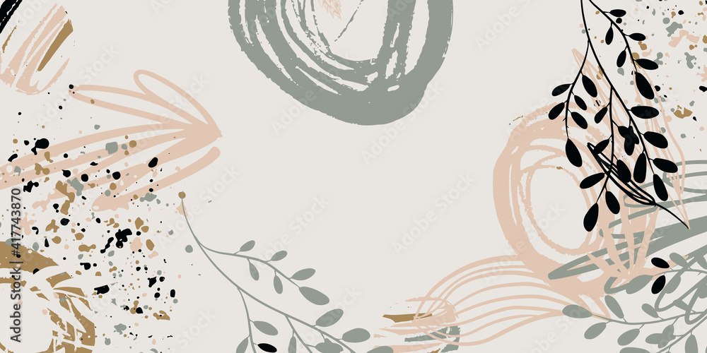 Trendy bohemian abstract square art templates with floral and geometric ...