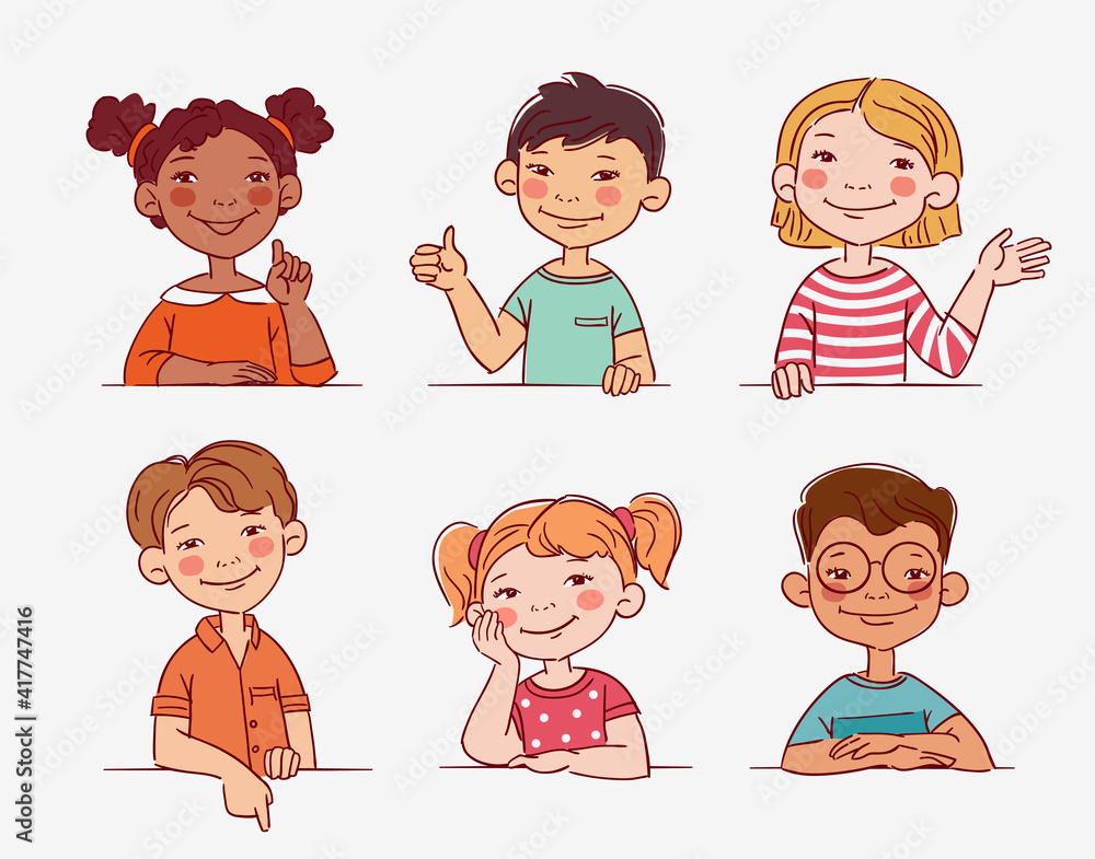 Vetor de Funny kids. Vector cute boys and girls collection. Multi ...