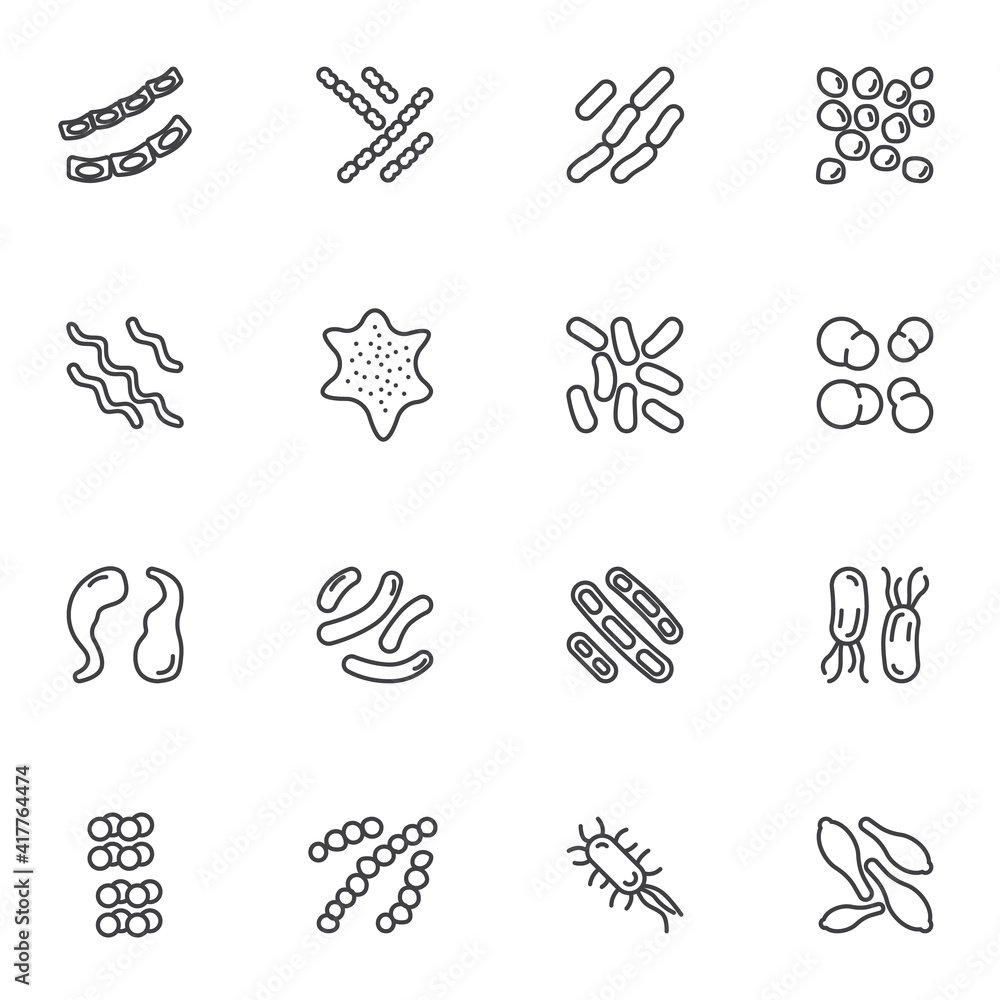 Microbes and viruses line icons set, bacteria and germs outline vector ...