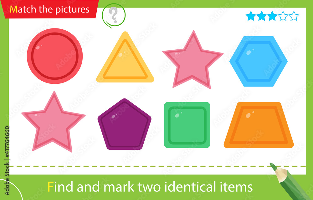 fFind and mark two identical items. Puzzle for kids. Matching game ...