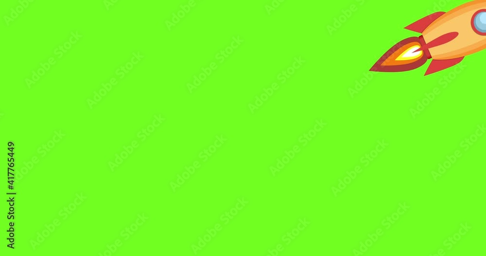 Cartoon rocket ship flying up on green screen background. Looped ...
