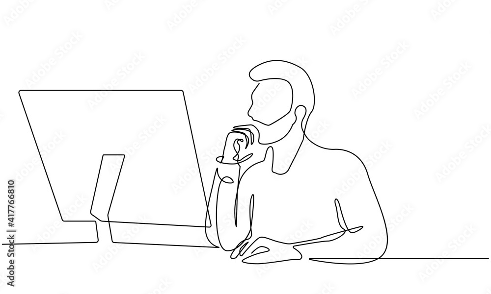 Man Working in OfficeTrendy Line Art Drawing. Businessman Minimalistic ...