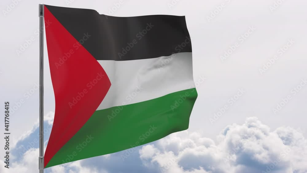 Palestine flag on pole with sky background seamless loop 3d animation ...