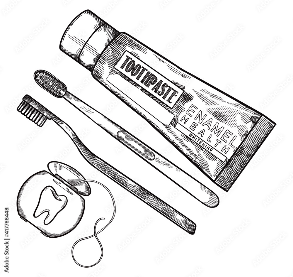 Hand drawing, line art, engraving, ink Dental Cleaning Tools ...