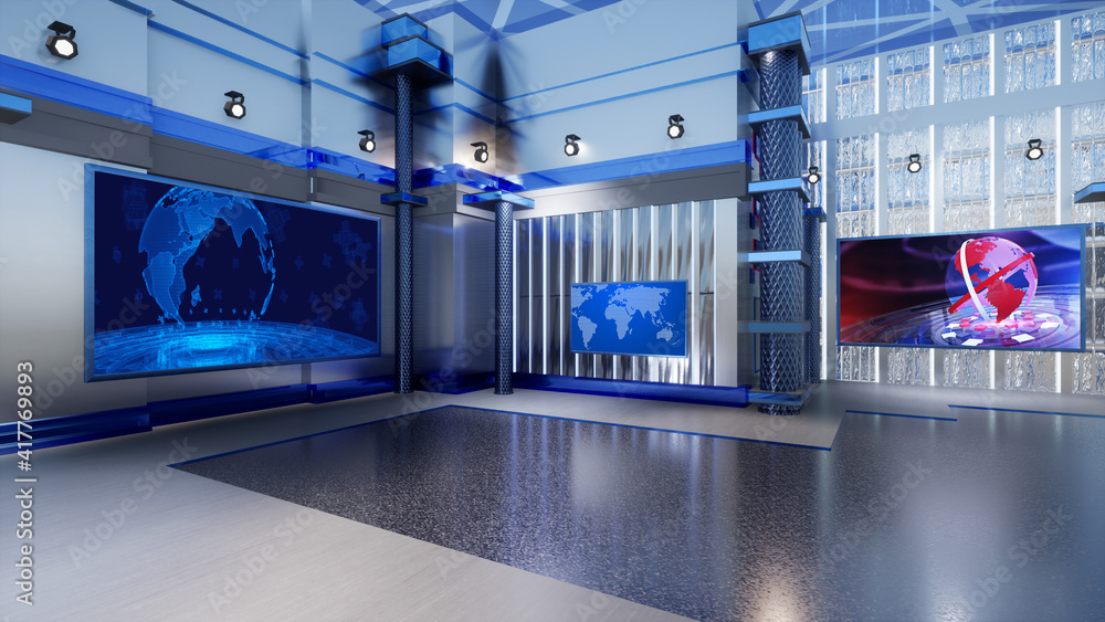 News Studio, Backdrop For TV Shows .TV On Wall.3D Virtual News Studio ...