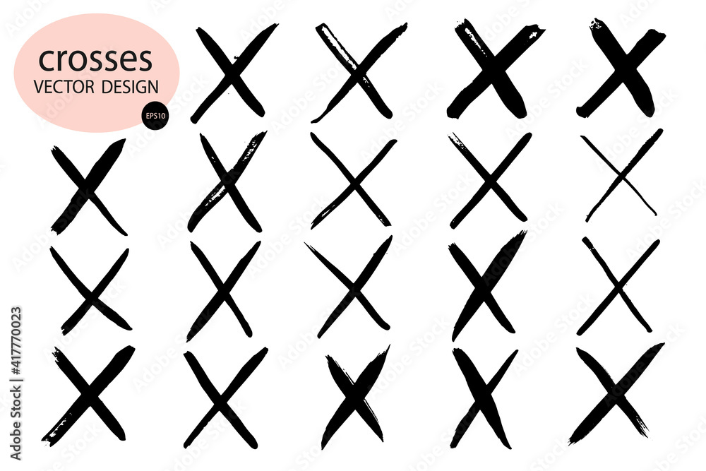 X black label.Cross graphic symbol of the sign.Crossed brush strokes ...