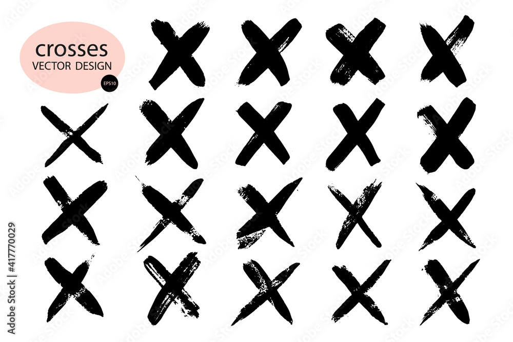 X black label.Cross graphic symbol of the sign.Crossed brush strokes ...