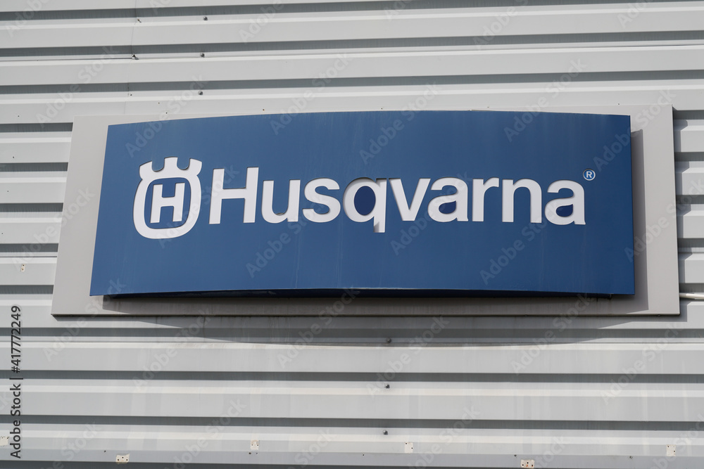Husqvarna logo sign and text brand of swedish manufacturer of mowers ...
