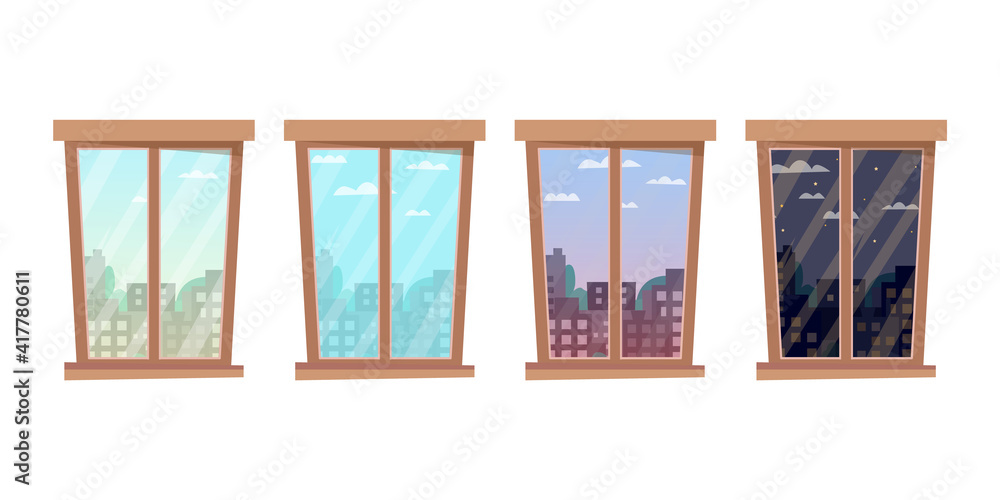 Windows, view from the window morning, afternoon, evening, night on ...