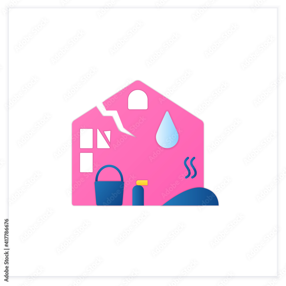 Disaster cleaning flat icon.Restoration process after earthquake ...