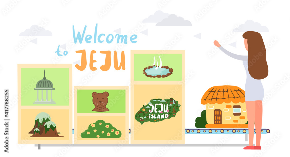 Jeju Korean island advertising poster. Travel to South korea. Welcome ...