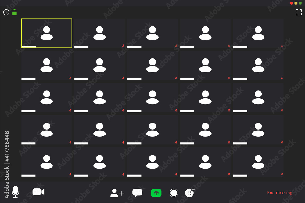 Screen video conference. Video call interface. Online meeting template ...