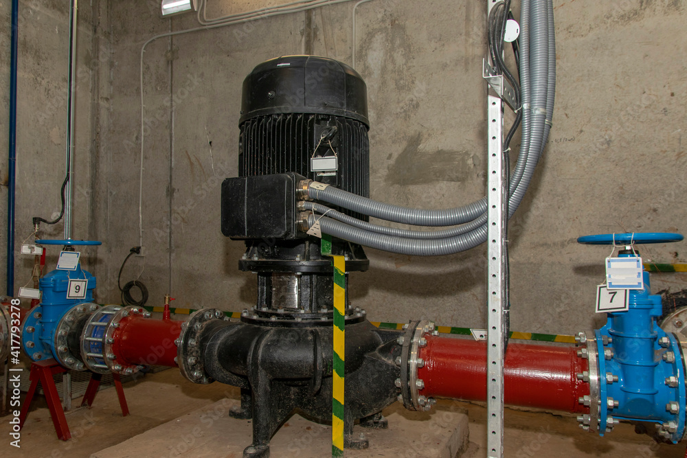 Water supply system for industrial use. Gate valves and pumps. Stock ...