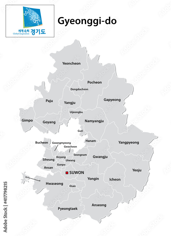 administrative vector map of the South Korean province of Gyeonggi-do ...