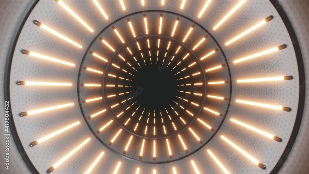 Abstract animation loop futuristic Sci Fi corridor white neon tube ...