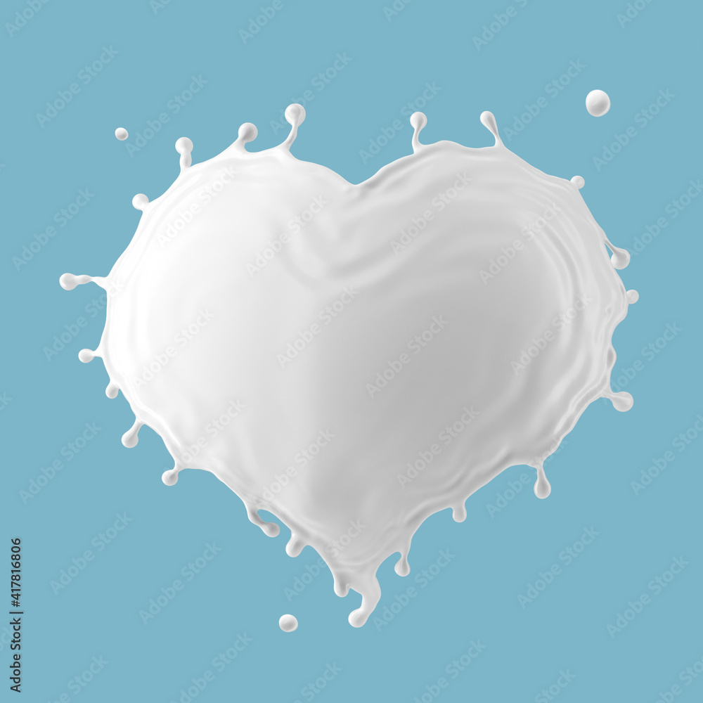 3d illustration, heart shape milk splash, Valentines day romantic ...