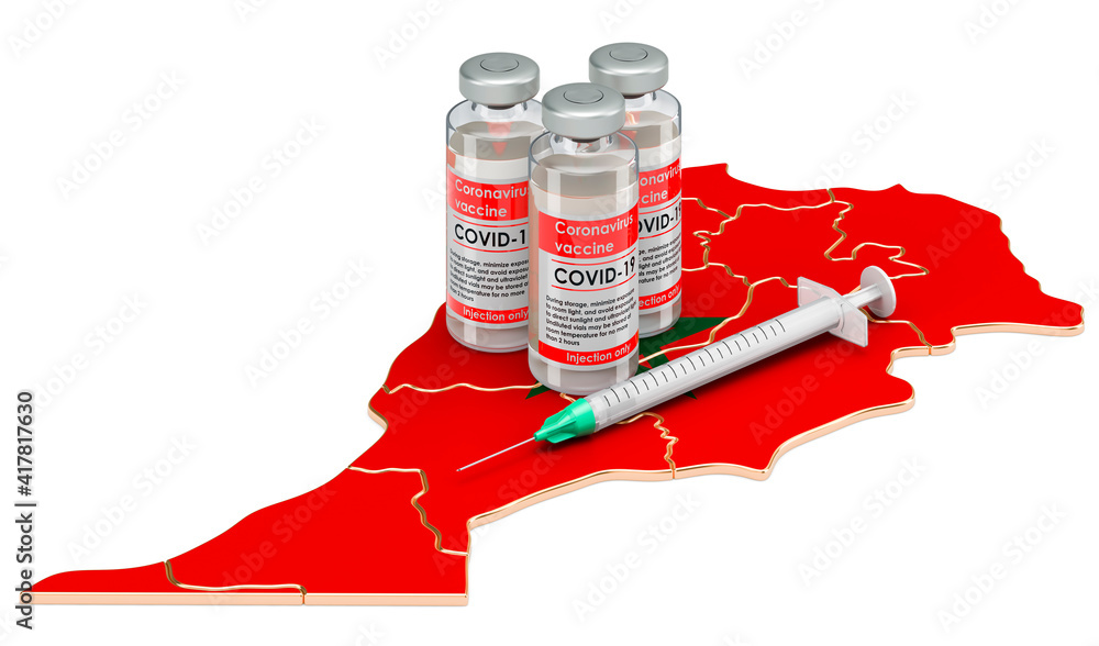 Vaccine and syringe with Moroccan map. Vaccination in Morocco concept ...