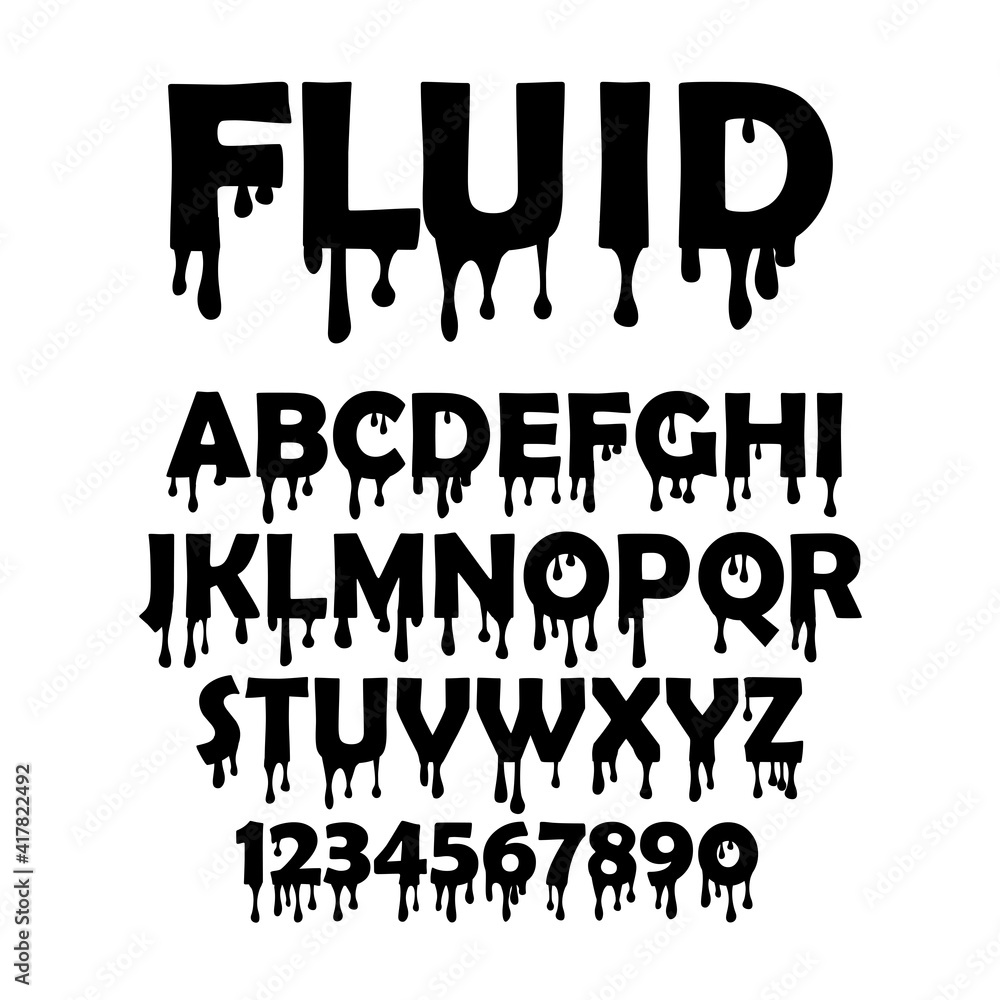Stylized Melting Font Alphabet Letters And Numbers Vector Illustration Stock Vector Adobe Stock