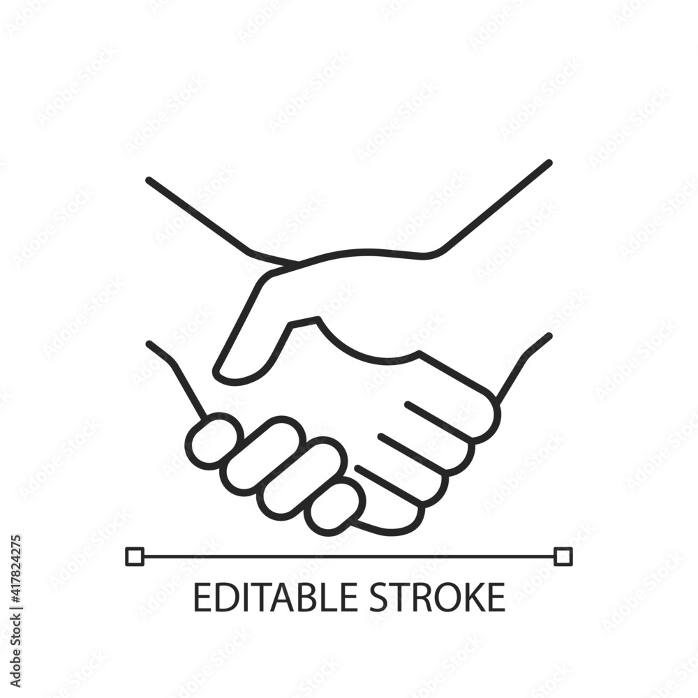 Handshake linear icon. Successful business deal. Partnerships. Mutually ...