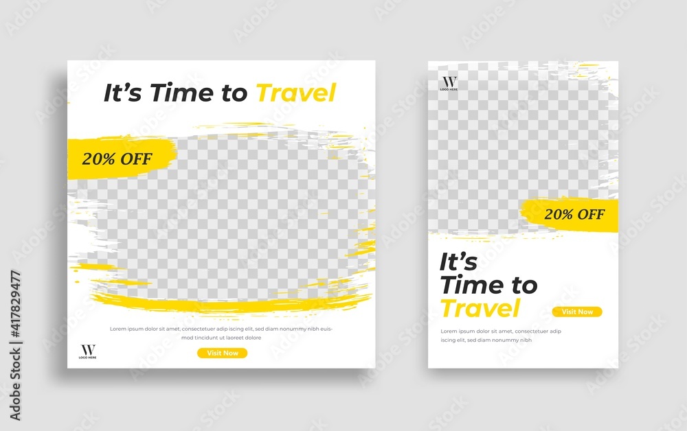 Travel Editable minimal square banner template. yellow white background ...