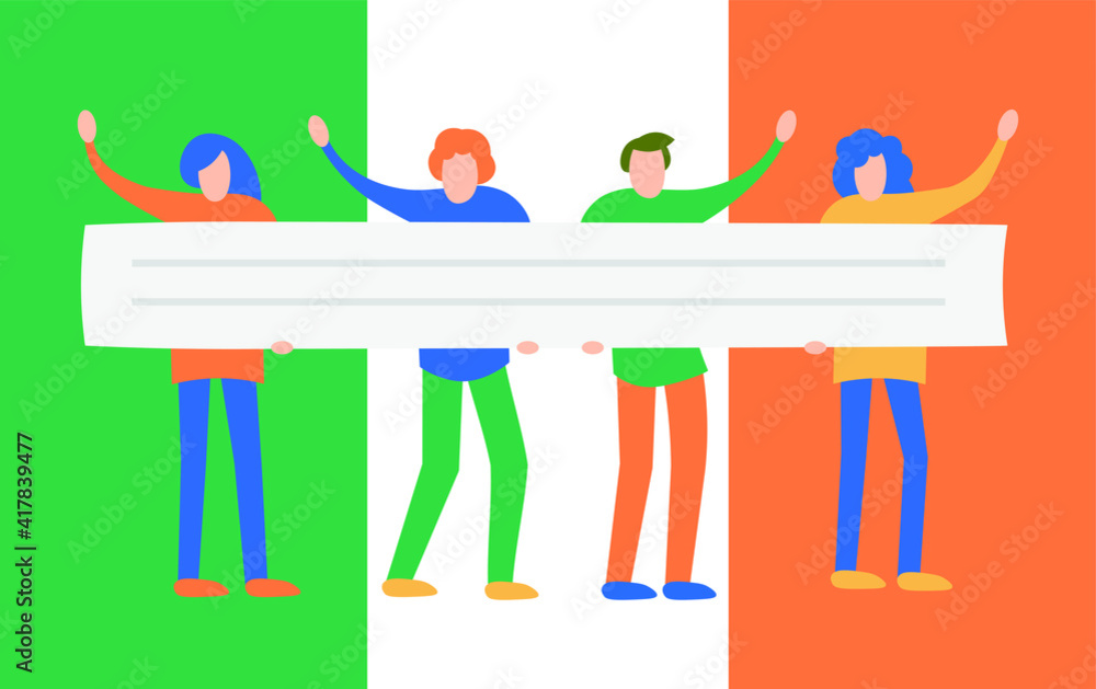 Protest in Europe, Ireland. People crowd holding blank banner ...