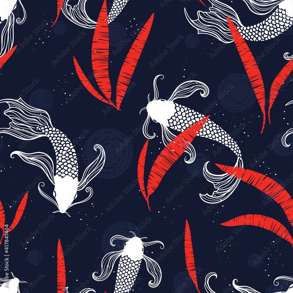 Elegant hand drawn koi fish seamless pattern, japanese background ...