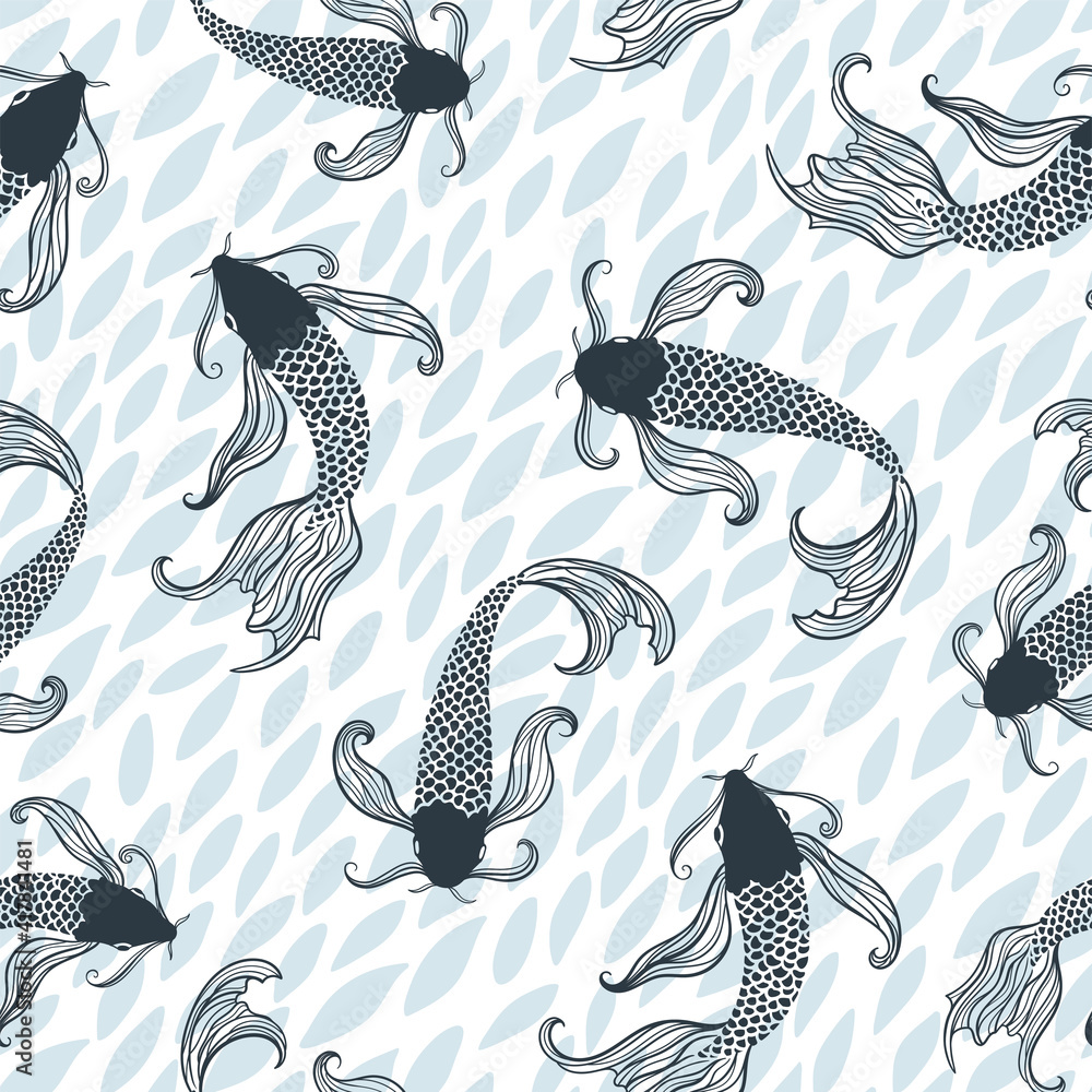 Elegant hand drawn koi fish seamless pattern, japanese background ...