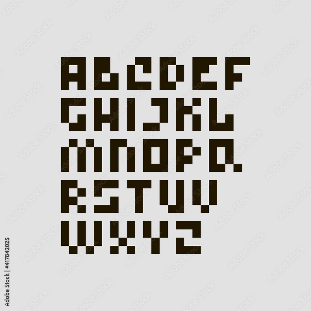 black and white simple flat pixel art illustration of alphabet of all ...