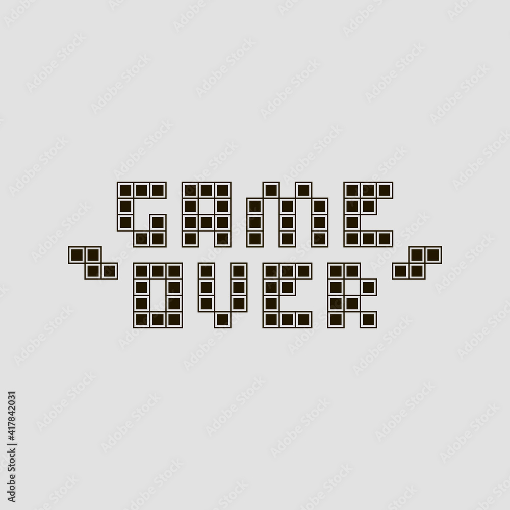 black and white simple flat pixel art illustration of text game over in ...