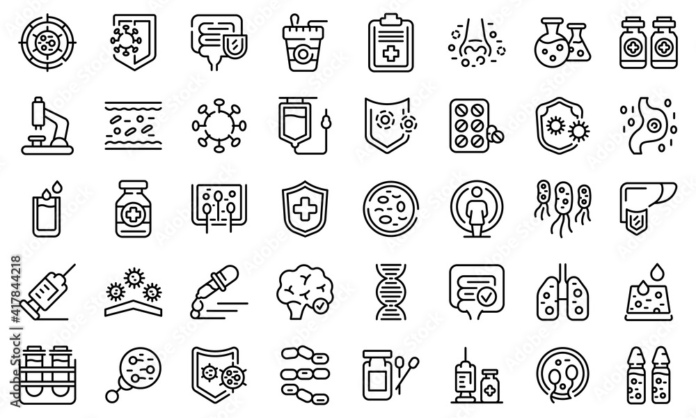 Immune system icons set. Outline set of immune system vector icons for ...
