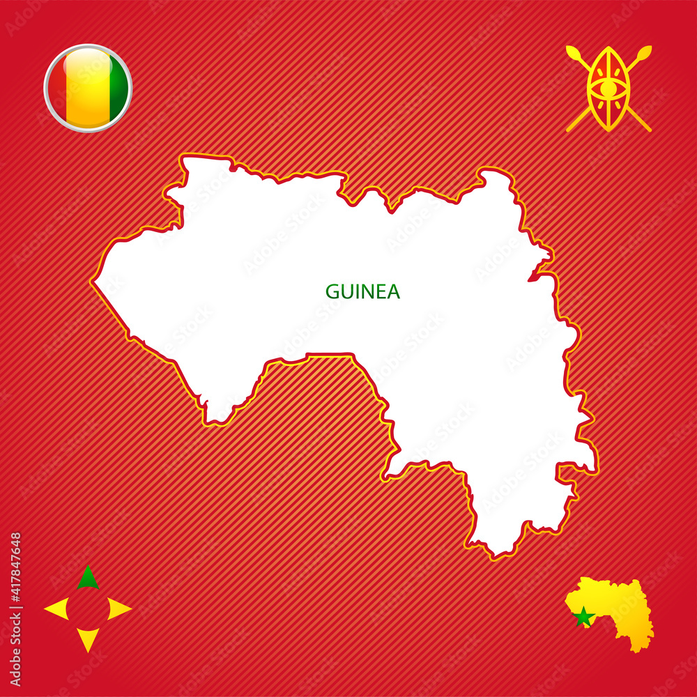 Simple outline map of Guinea with National Symbols Stock Vector | Adobe ...