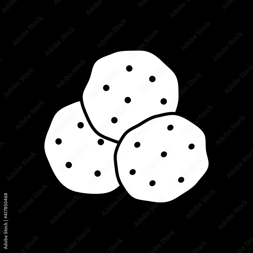 Cookies with chocolate chips dark mode glyph icon. Homemade biscuits ...