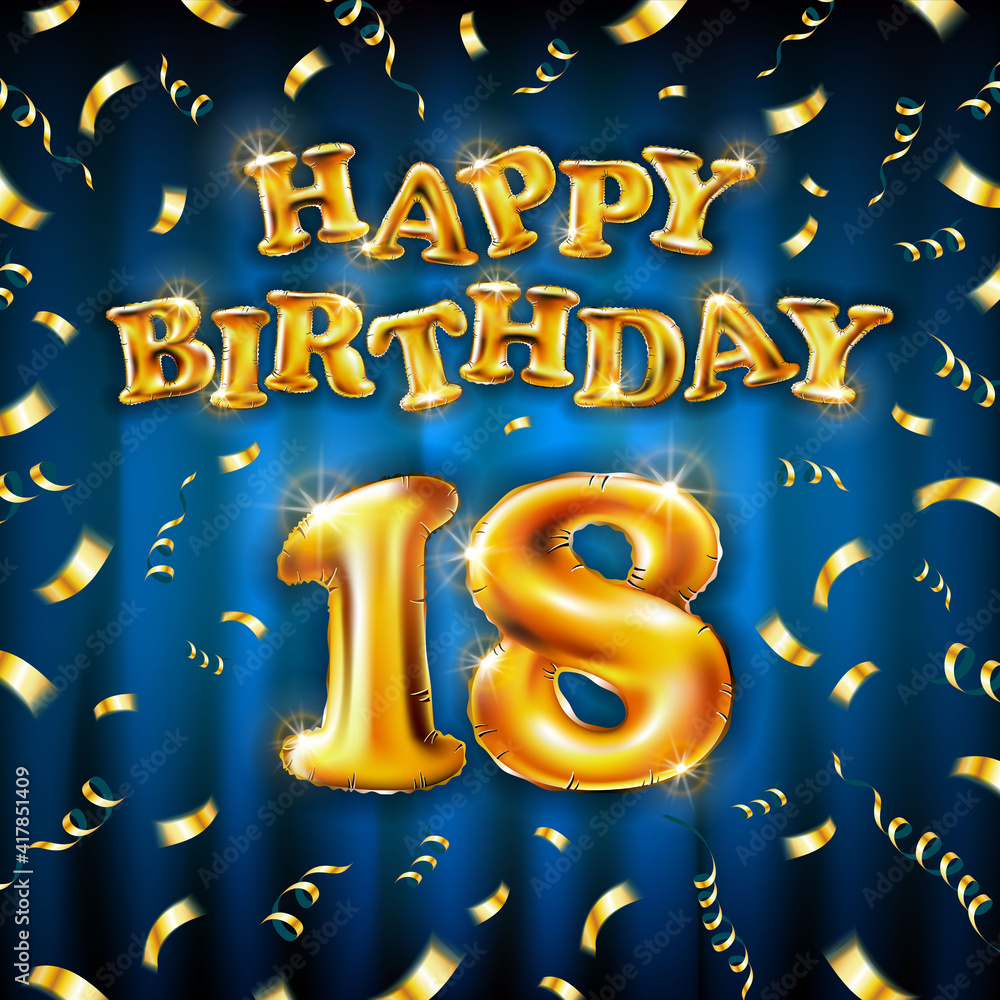 18 Happy Birthday message made of golden inflatable balloon eighteen ...