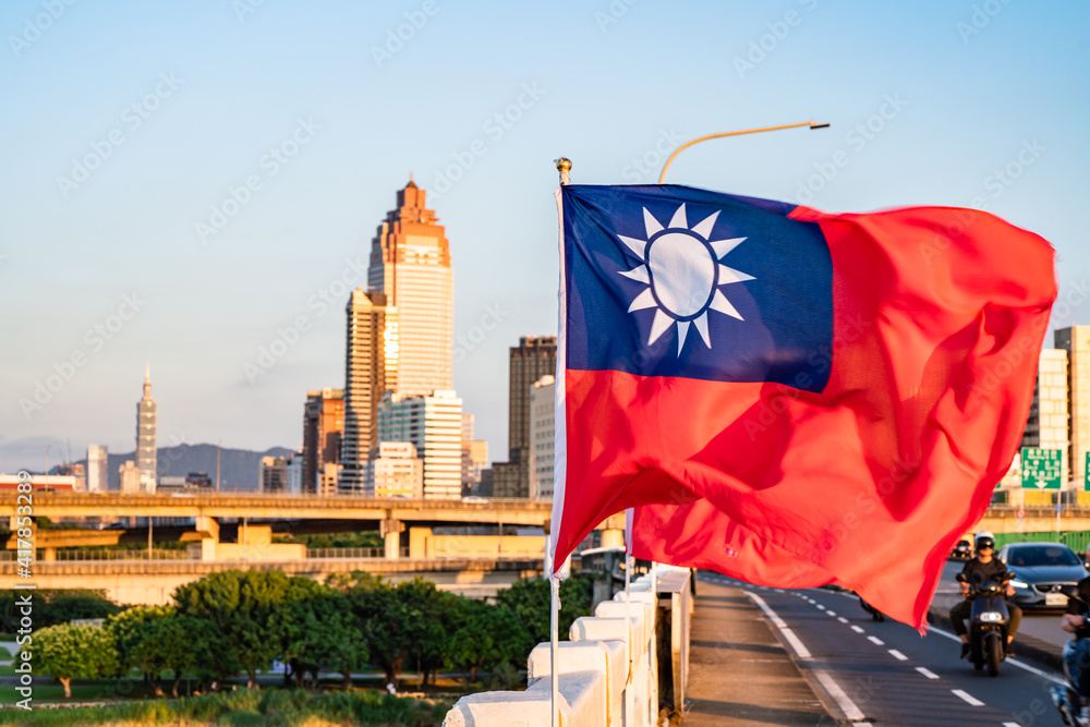 Taipei, Taiwan - Oct 4, 2020: Taiwan flag mockup fluttering in the wind ...