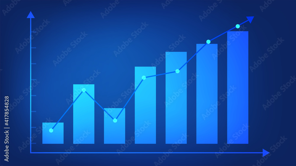 Growing graph on blue background. Graph and chart elements for design ...