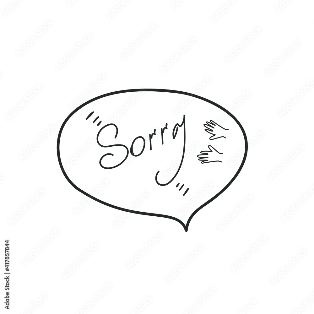 Sorry sticker in English. Sketch hands. Vector illustration isolated on ...