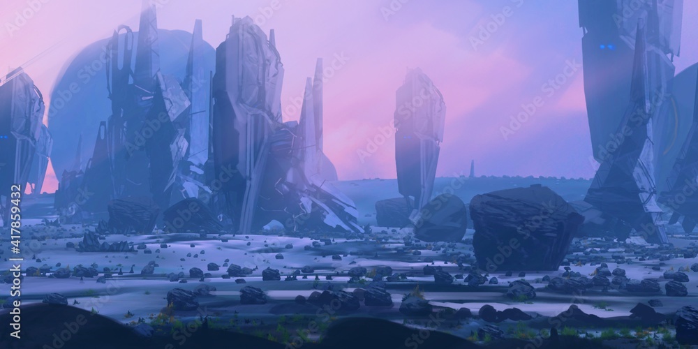 Futuristic Concept Art Alien Planet Science Fiction Theme Colorful Artistic Landscape 2d
