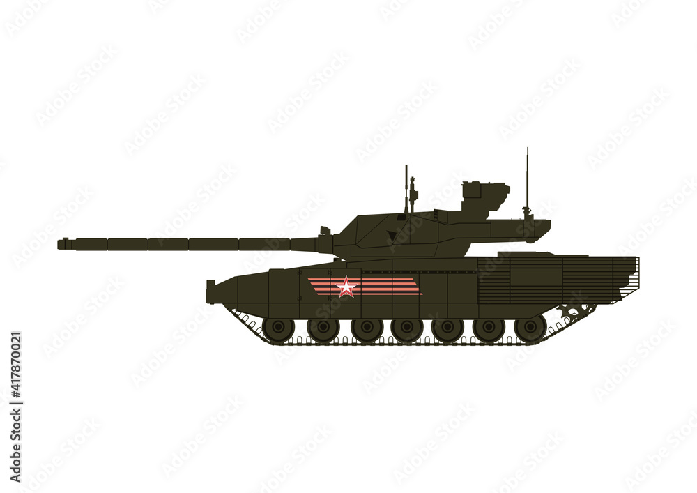 Silhouette of modern russian main battle tank T-14 Armata. Side view ...