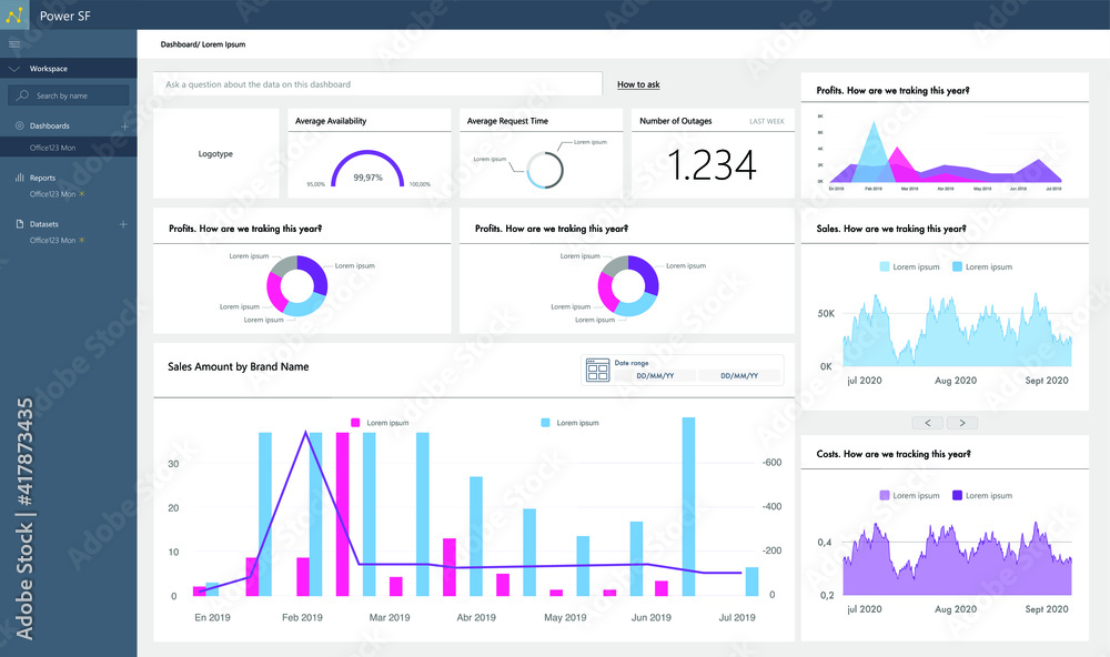 Blue dashboard for Business Intelligence Stock Vector | Adobe Stock