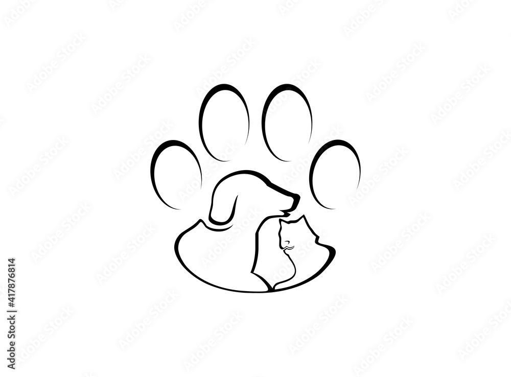 dog and cat paw lined logo design inspiration Stock Vector | Adobe Stock