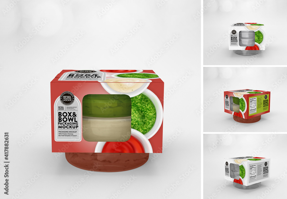 Box and Bowl Set Packaging Closed Mockup Front Views Stock Template ...