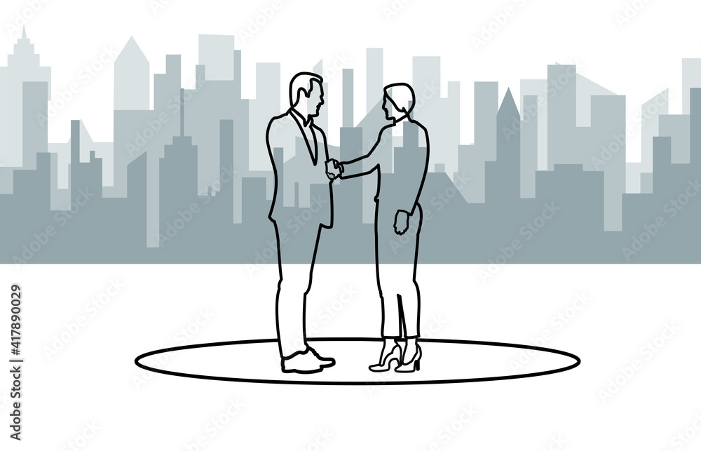 Line art drawing of business handshake agreement concept businessman ...