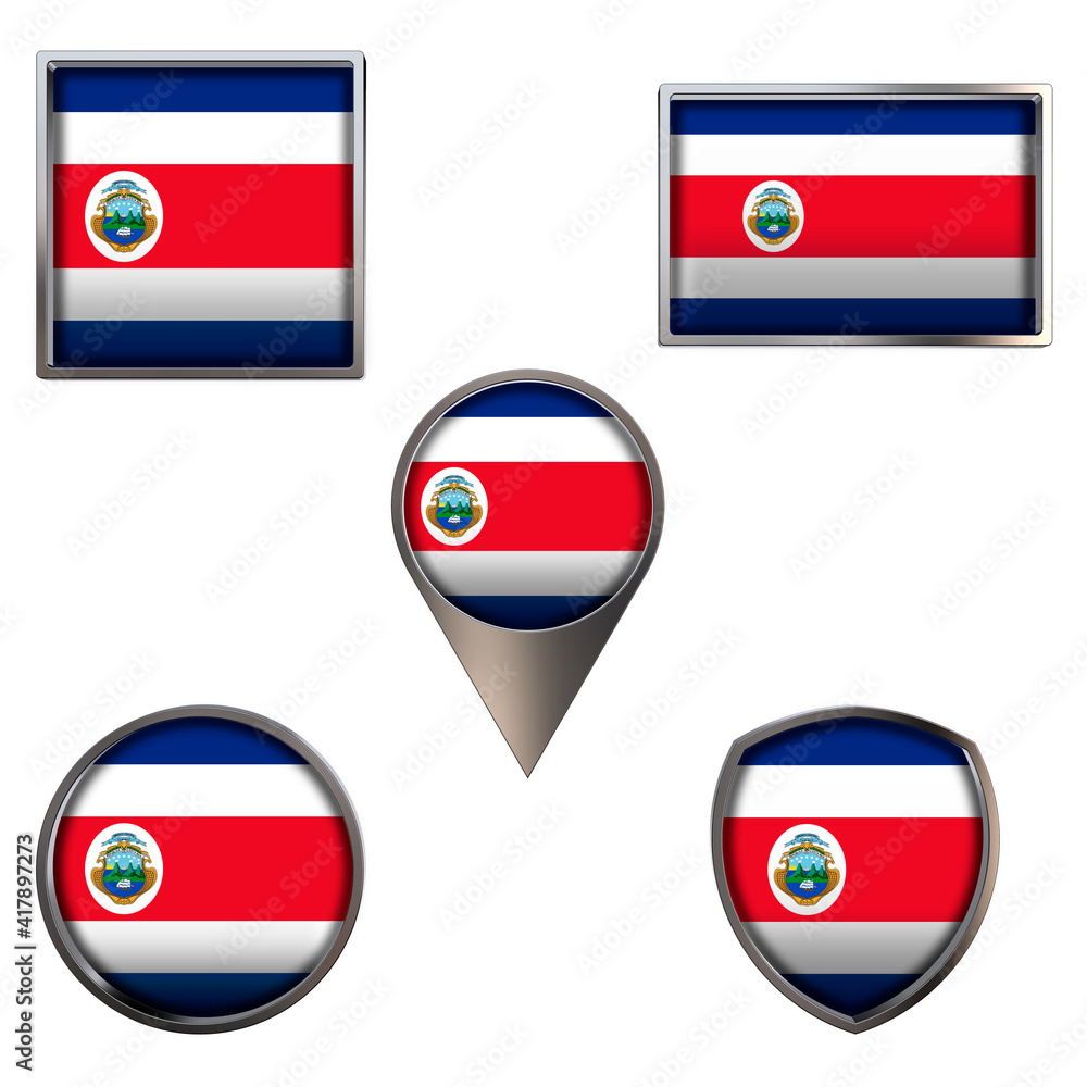 Various flags of the Republic of Costa Rica. Realistic national flag in ...