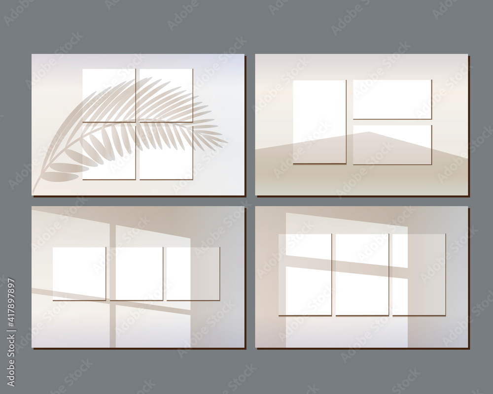 Set of templates, window shadow with leaves, realistic vector stock ...